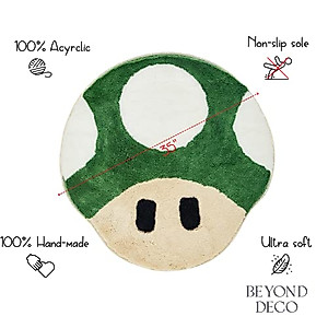 Beyond Deco Mushroom Rug,35" L x 35" W Tufted Handmade Rug Non Slip Round Living Room and Bathroom Rug,Water Resistant Mario Bath Mat and Stylish Carpet,Plush Rugs for Living Room.Mushroom Rugs