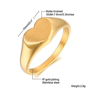 MEALGUET 18K Gold Filled Stainless Steel Delicate Oval/Heart Signet Ring for WomenStackable Chunky Layering Ring Band Pinky Ring Stylish Ring for Women, Customized,Size 6