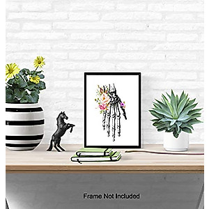 Original Flower Hand Skeleton Wall Art Print - Unique Steampunk Anatomy - Gothic Home Decor for Dr Office - Gift for Doctor, Physician, Nurse, PA - 8x10 Unframed Photos - Orthopedic Bones Poster