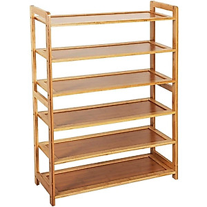 6 Tier Wood Bamboo Shelf Entryway Storage Shoe Rack Home Furniture Organizer Bench Holder Seat Natural Hallway Home