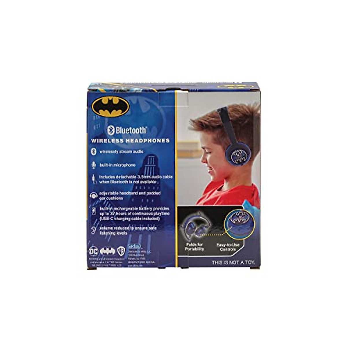eKids Batman Kids Bluetooth Headphones, Wireless Headphones with Microphone Includes Aux Cord, Volume Reduced Kids Foldable Headphones for School, Home, or Travel