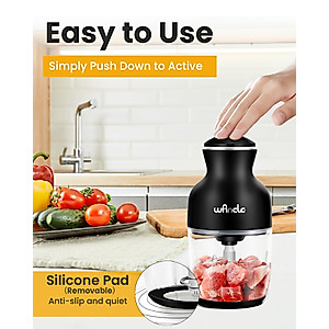 Wancle Food Processors, Multi-Functional Food Chopper, Meat Grinder & Veggie Chopper, Quiet, 600ML Glass Bowl Baby Food Maker, One-Touch Operation, 350W, Three-layer Blade(Black)