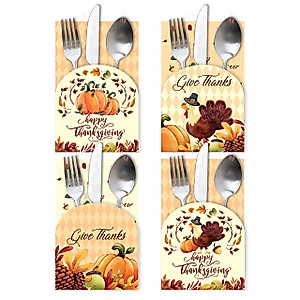 Thanksgiving Utensil Holder / 24 Pieces Turkey Cutlery Silverware Holder Paper Pocket Set For Thanksgiving Party Supplies / Fall Harvest Party / Dinner Table Decoration