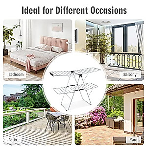 Nightcore 2-Layer Clothes Drying Rack, Aluminum Drying Rack with Adjustable Height, No Assembly Need, Compact Foldaway Gullwing Laundry Rack for Indoor Outdoor