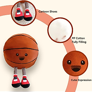 Basketball Pillow,Sports Pillow Fluffy Basketball Plush Cute Shaped Basketball Decor Pillow Sport Theme Sports Throw Pillow for Bedroom Decoration (11 Inch)