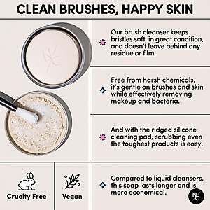 Narrative Cosmetics Solid Makeup Brush Cleanser Soap with Silicone Cleaning Pad, Cleans Natural & Synthetic Brushes, Vegan, Cruelty-Free, Natural Ingredients, Vanilla Fragrance, 2.45 Oz.