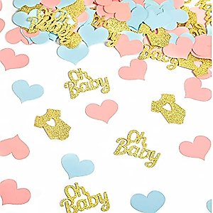 240 Pieces Gender Reveal Confetti Baby Shower Confetti Heart Confetti Glitter Baby Confetti Baby Clothes Confetti Party Table Confetti for Gender Reveal Party Table Wedding Decor (Pink, Blue, Gold)