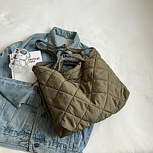 Lushandy Quilted Tote Bag for Women Shoulder Messenger Bags Puffer Crossbody bags Padding Large Cotton Handbags