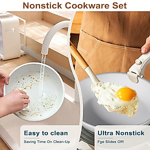 MDHAND Nonstick Cookware Sets, 17pcs Pots and Pans Set Non Stick, Non Toxic Kitchen Cooking Set with Removable Handles, Oven Safe, Induction Ready, Stackable Nonstick Set, PFAS/PFOA Free