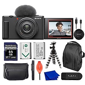Sony ZV-1F Vlog Camera for Content Creators and Vloggers (Black) Bundle with Advanced Accessories | ZV1F/B