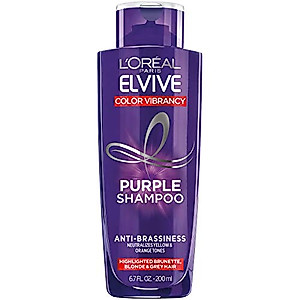 L’Oréal Paris Elvive Color Vibrancy Anti-Brassiness Purple Shampoo for Color Treated Hair, neutralizes Yellow & Orange Tones, Highlighted Brunette, Blonde & Grey Hair, 6.7 Fl. Oz