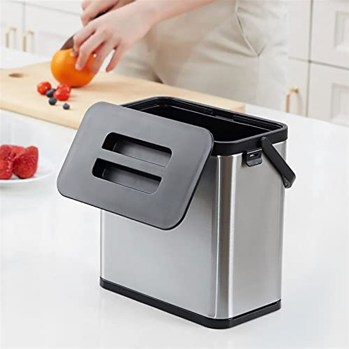 DYPASA Garbage Can 3L Kitchen Trash Can Wall Mounted Stainless Steel Desktop Cabinet Door Trash Storage Bucket Small with Cover Trash Bin