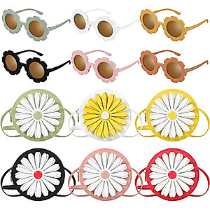 Paterr 12 Pcs Round Flower Sunglasses for Woman Daisy Flower Shaped Cute Princess Glasses Purse Set Outdoor Beach Women Gift(Daisy)