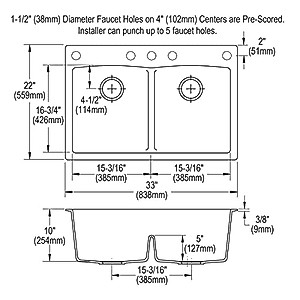 Elkay Quartz Classic ELGDLB3322WH0 Equal Double Bowl Drop-in Sink with Aqua Divide, White