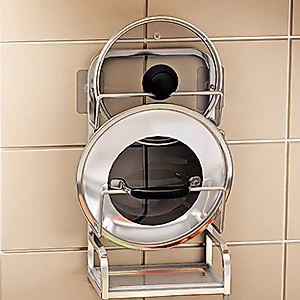 XJJZS Pot Lid Organizer Rack,Pot Lid Holder,Pan Lid Cover Stand Holder Organizer Rack with Drain Tray for Kitchen Cabinet Pantry