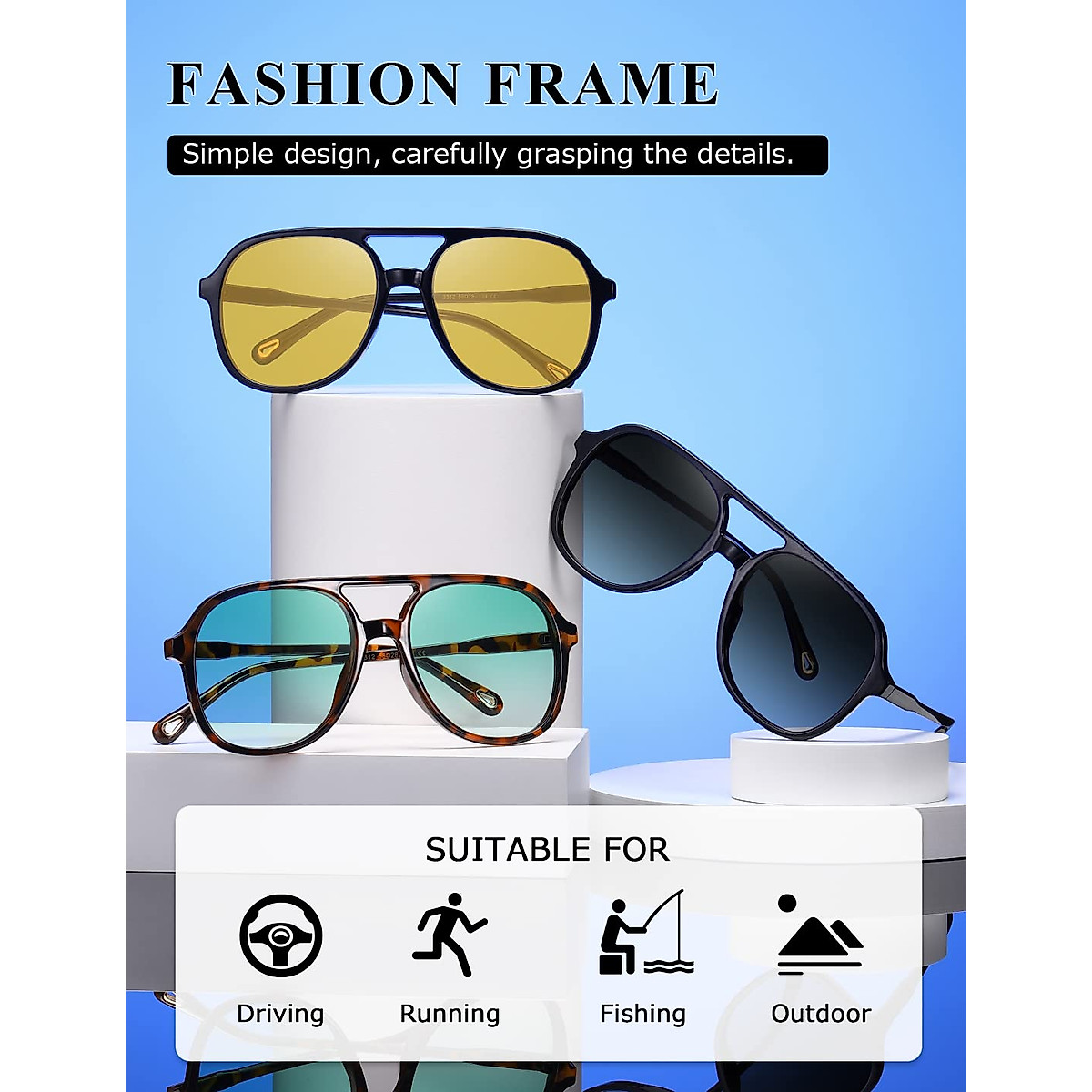 MASDUN Retro Square Aviator Sunglasses Womens Mens 70s Stylish Vintage Double Bridge Sun Glasses