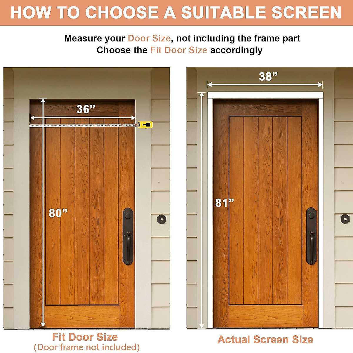 FIRGUNY Magnetic Screen Door Fits Door Size 36 x 80, Screen Size 38"x 81", Fiberglass Mesh Magnets for Doorway, Easy Install,White