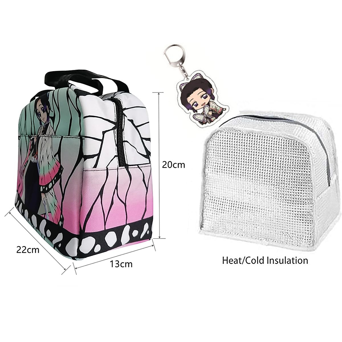 XIXISA Anime Demon Slayer Kochou Shinobu Lunch Box Holder Insulated Lunch Cooler Bag for Men and Women Travel Portable Storage Bag (Kochou Shinobu)