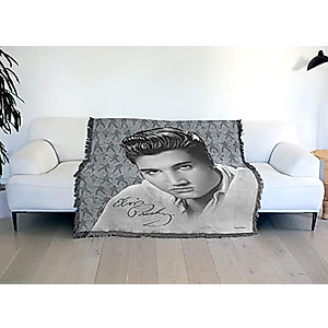 LOGOVISION Elvis Presley Blanket, 50"x60" Moves Woven Tapestry Cotton Blend Fringed Throw
