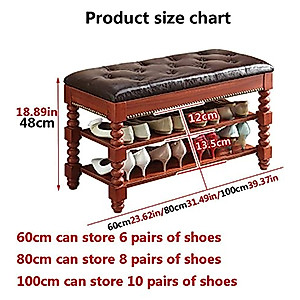 ALDEPO Shoe Cabinet 2/3 Layer Shoe Stool Shoe Bench in Entrance Hallway Shoe Rack Solid Wood Storage Cabinet with PU Seat Cushion Living Room Hotel Bedroom Wardrobe Retro Style Ea