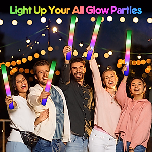 Mocoosy Foam Glow Sticks Bulk Party Pack, 32 PCS Led Glow Sticks with 3 Modes Colorful Flashing, Glow in Dark Party Supplies, Light Up Neon Party Toys for Wedding, Raves, Concert, Birthday, Halloween