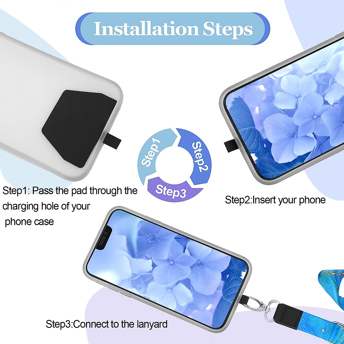 Chinco 5 Pack Crossbody Multifunctional Cell Phone Lanyards Universal Adjustable Neck Strap and Phone Patches Compatible with Most Smartphones(Marble Pattern,Bright Color)