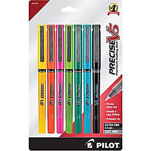 PILOT Precise V5 Stick Liquid Ink Rolling Ball Stick Pens, Extra Fine Point (0.5mm) Assorted Ink Colors, 7-Pack (31887)