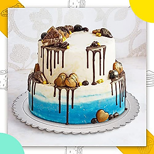 50 Pack 10 Inch Cake Boards Round Silver Scallop Edge Cakeboard Disposable Cakeboard Base Grease Proof Cake Plate for New Year Wedding Birthday Cake, Dessert, Cake, Pizza Decorating and Exhibition