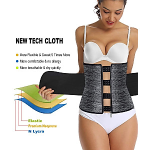 HOPLYNN Neoprene Sweat Waist Trainer Corset Trimmer Shaper Belt for Women, Workout Plus Size Waist Cincher Stomach Wraps Bands Gray Medium