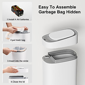 Coeusy Bathroom Trash Can,Motion Sensor Trash Can Automatic Touchless,Smart Bathroom Garbage Can with a Lid,Auto-Adsorption Slim Small Waste Basket for Bedroom,Office,3 Gallon White