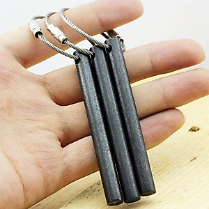 bayite Survival Drilled Ferrocerium Ferro Rod Flint Fire Starter Rods with Keychain Ring 3.14 Inch Pack of 3