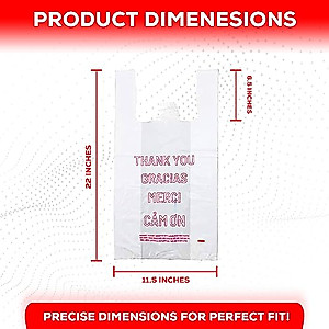 [50 pack] Thank you Plastic bags, T shirt bags, To Go Bags, Grocery bags, Reusable and Disposable Bags, Small Business Bags, Take Out Bags, Retail, Pet Waste 11 inch x 6 inch x 22 inch, Large (50)