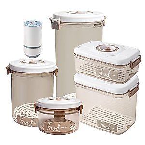 5 PCS Vacuum Food Storage Containers with Lids, Vacuum Seal Containers with USB Charge Electric Vacuum Pump Perfect for Fresh-keeping Suitable for Meat, Rice, Marinade, Fruit, Pasta, Snack