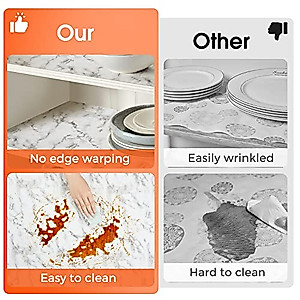 Drawer and Shelf Liner for Kitchen Cabinet: Non Adhesive Fridge Liner Washable Reusable Easy to Clean Strong Grip Liner for Cabinets, Dresser, Bathroom Cupboard Drawers, White Marble (12 in x 10 FT)