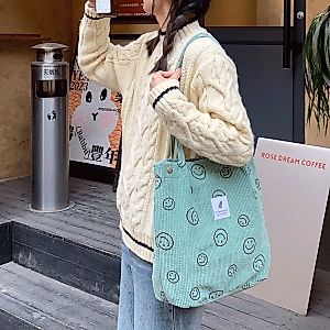 JARKJARD Corduroy Tote Bag Aesthetic Cute Tote Bags Large School Shoulder Bags for Teen Girls Trendy Stuff(Green)