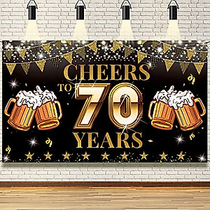 70th Birthday Decorations Banner for Men Women, Cheers To 70 Years Birthday Party Sign, 70 Years Old Birthday Backdrop, Black Gold 70th Anniversary Photo Props for Outdoor Indoor, Large, Vicycaty