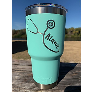 Stethoscope Design w/Custom Name Engraved yeti Stainless Steel Travel Mug - NOT A STICKER!