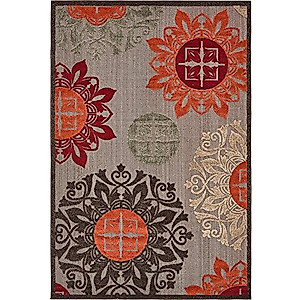 Unique Loom Outdoor Modern Collection Area Rug - Chicago (6&#039; 1&quot; x 9&#039; Rectangle, Brown/ Orange)