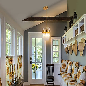 Gold Pendant Lights Kitchen Island,1-Light Crystal Pendant Light Fixtures Over Island,Modern Brass Mini chandelier for Dining Room, Adjustable Cord Hanging Lights for Bedroom,Bar,Sink,Entryway