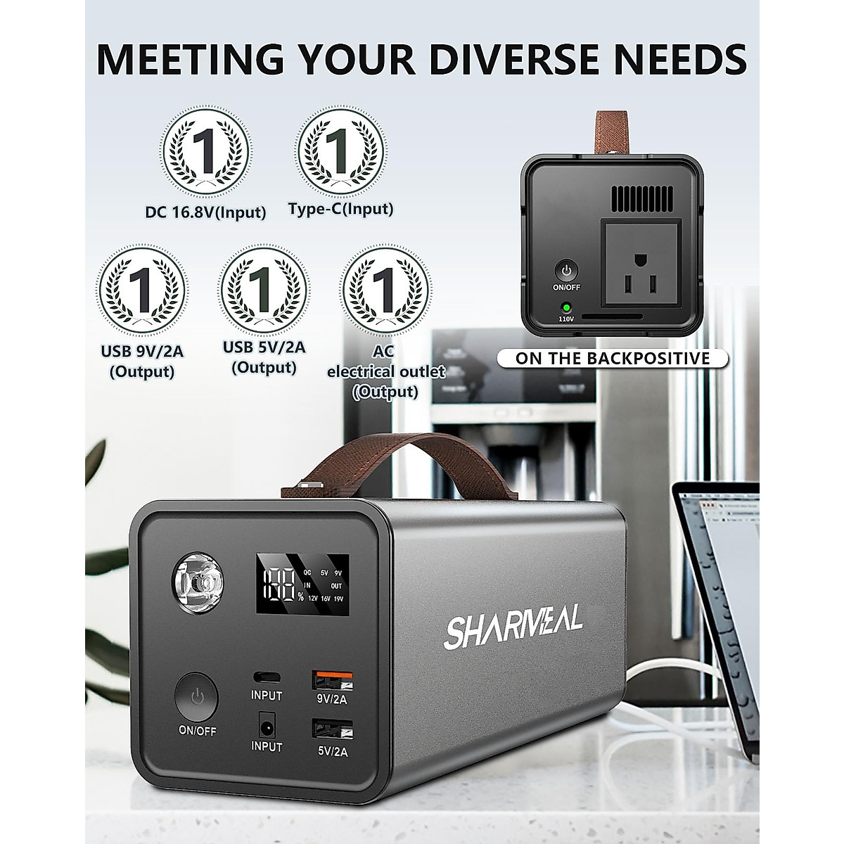 Sharmeal 118Wh Portable Power Station, 32000mAh Pure Sine Wave Camping Solar Generator, 110V/200W AC Outlet Backup Lithium Battery for CPAP Home Camping Emergency Backup