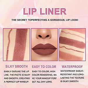 evpct 3Pcs Chestnut Nude Brown Matte Lip Liner and Lipstick Combo Set Kit for Women DNM Antique Rose Magic Lipstick 24 Hours Original Lip Liner Makeup Stain Long Lasting Waterproof Smudge Proof labial