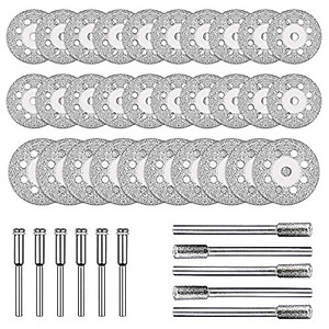 Diamond Cutting Wheels + Burs for Dremel Rotary Tool Glass Stone Tile Cutter 545 Cut Off Disc Masonry Ceramic Concrete Notching Die Grinder Bits 35pc + 6 Mandrels