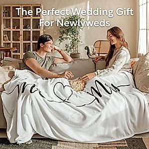 Ethisa Mr and Mrs Throw Blanket - 80x60in - Soft, Shareable Wedding Gift for Couples - Unique Groom and Bride to Be Luxury Just Married and His and Her Gift for Newlyweds