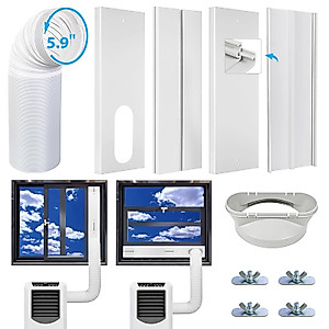 Estoder Portable AC Window Vent Kit with 5.9 Inch Exhaust Hose (78.7Inch Length), Adjustable Window Seal for Portable Air Conditioner, Universal 3x21.7” AC Seal Plate with Coupler for Sliding Windows