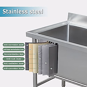 MARQI Compartment Commercial Kitchen Sink, Stainless Steel Sink, Indoor Outdoor Sink for Home Bar Unit Commercial