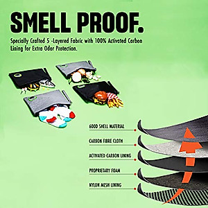Smell Proof Bag with Lock, Dog-Tested Odor Proof Stash Bag, Scent Proof Containers for Herbs Coffee Tea Oils, Money Organizer & Travel Medicine Bag, Smell Proof Pouch with Zipper & 5 Sealed Baggies