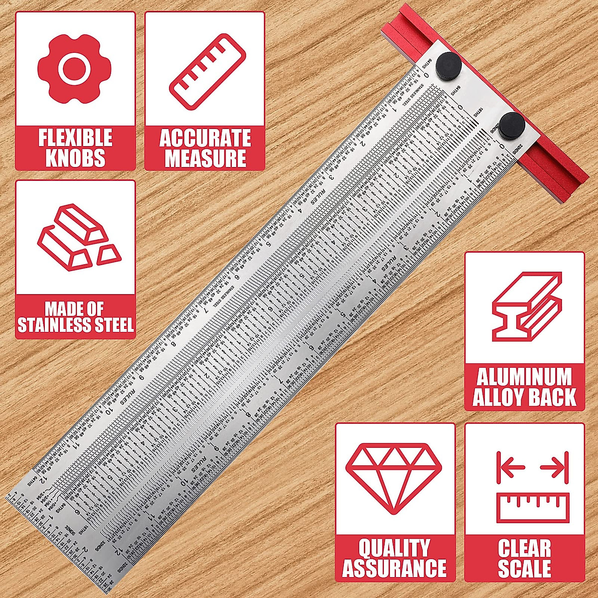 4 Pieces Precision Marking T Rule Set T Square Precision Marking T Rule Includes Compatible Pencil with 0.3 mm Mechanical Pencil Refill for Woodworking(6 Inch, 12 Inch)