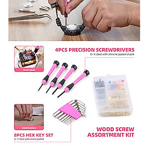 URASISTO Pink Household Tool Set with 3.6V USB Electric Screwdriver, 136 PCS Home Tool Kit with Cordless Lithium-ion Drill Driver, Hand Tool Kits for Women