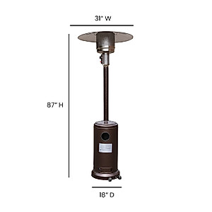 Flash Furniture Sol Patio Outdoor Heating-Bronze Stainless Steel 40,000 BTU Propane Heater with Wheels for Commercial & Residential Use-7.5 Feet Tall