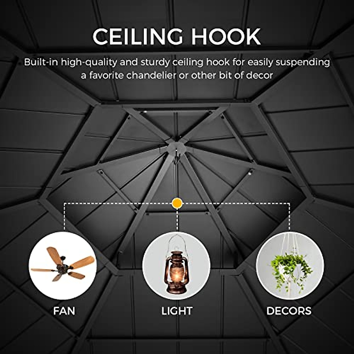 Erinnyees 15' x 15' Hardtop Gazebo, Hexagonal Gazebo with Galvanized Steel Double Roof, Aluminum Frame, Patio Gazebo for Deck, Backyard, Patio, Lawns